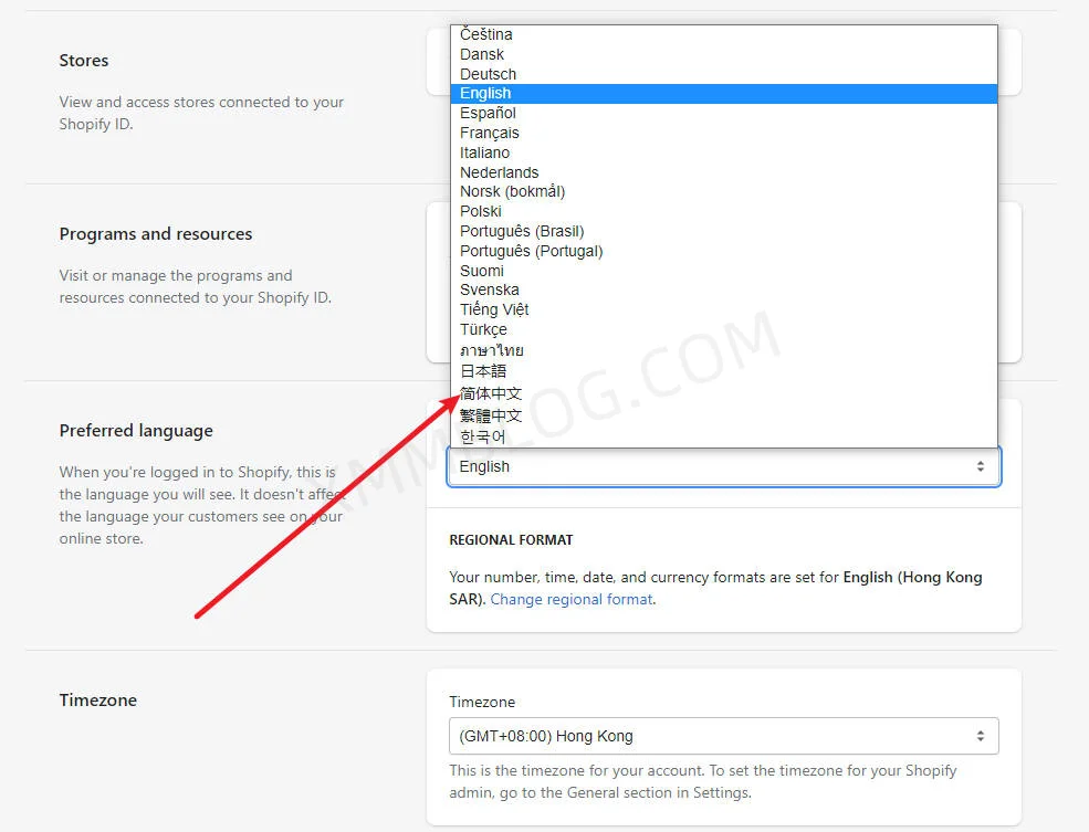 Shopify教程:店铺后台语言设置为简体中文 - Xmmblog-Shopify/Wordpress独立站建站教程